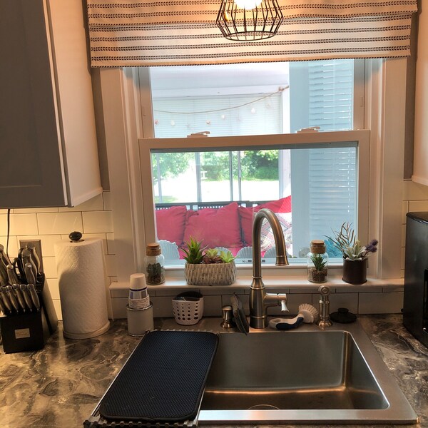 Farmhouse Valance, Kitchen Valance, Creamy White and Black Valance ...