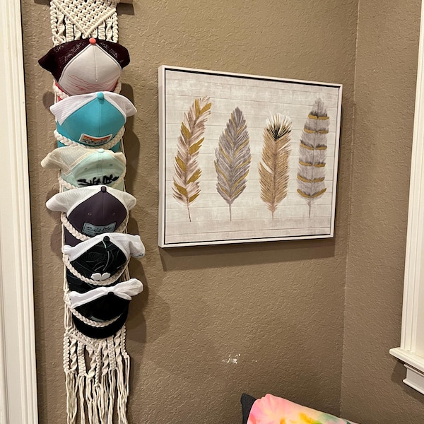 Macrame Baseball Cap Hanger Wall Mounted Hat Display Rack Handmade ...
