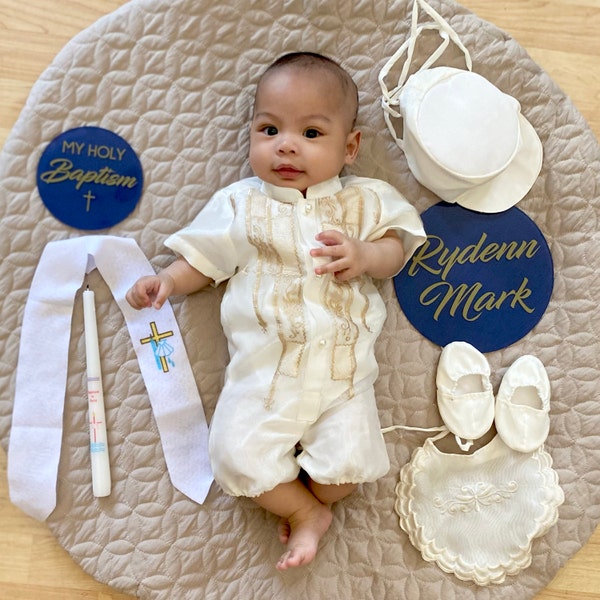 BAPTISMAL BARONG TAGALOG Set for Baby Boys Romper With Inner Lining ...