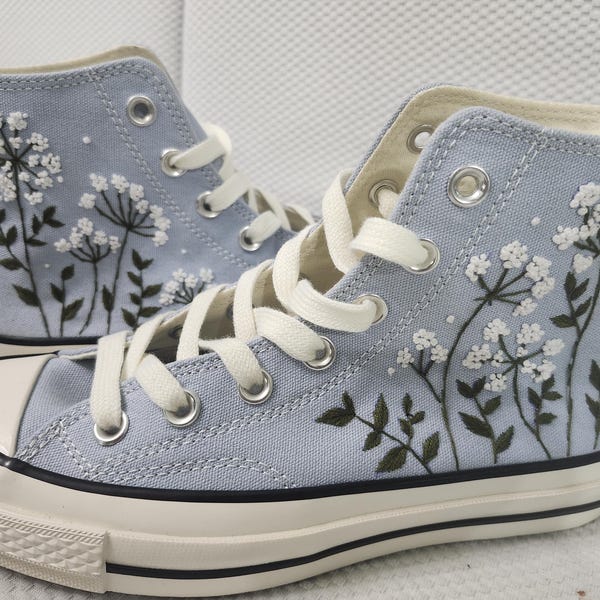 Custom Converse Chuck Taylor Blue Flower Embroidered Converse Shoes ...