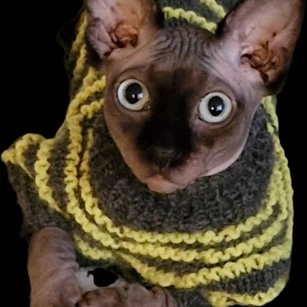 Cat Sweater and Hat Set Hand Knit Sphynx Cat Jumpsuit Cat Clothes ...