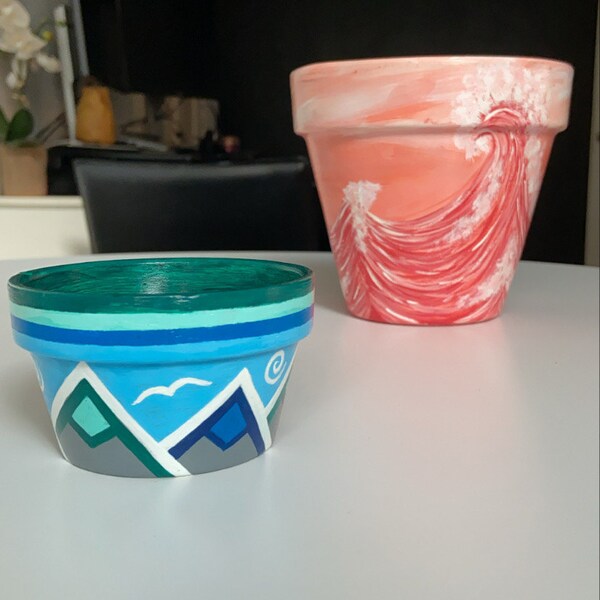 Triangle Pattern Planter With Drainage Tray Custom Geometric Terracotta ...