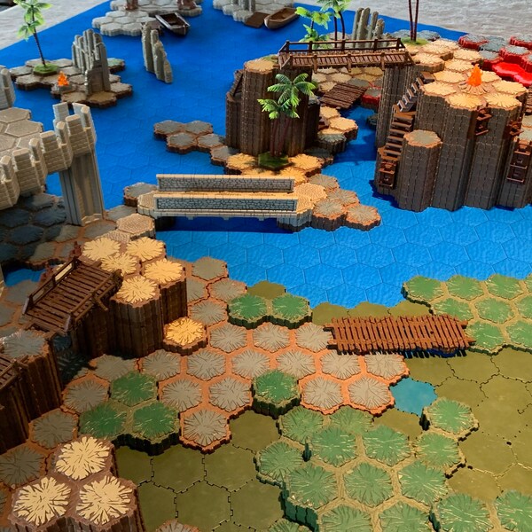 Gaming Playmat - Water - Hex Grid, Options 1", 1.5", 1.75" (AF ...