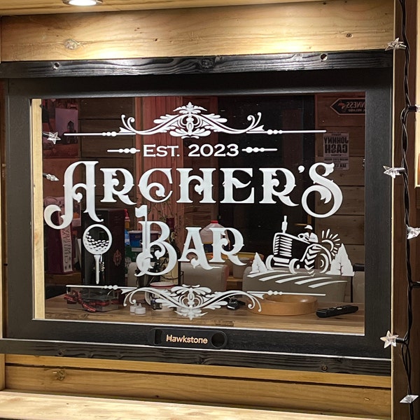 GOLD LETTERS MIRROR Bar Sign With Coat of Arms • Fully Customized ...