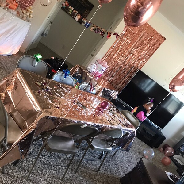 Metallic Rose Gold Table Cover, Shiny Party Tablecloth (4.5 FT X 9 FT ...
