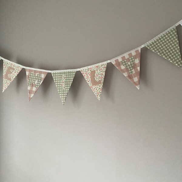 Pink and Green Personalised Name Bunting for New Baby Girl, Floral ...