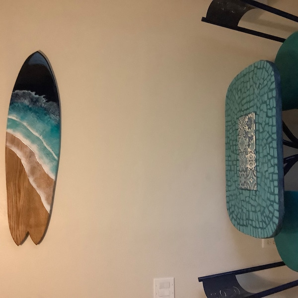 Wood Live Edge Floating Shelves With Ocean Waves Coastal Beachy Room ...