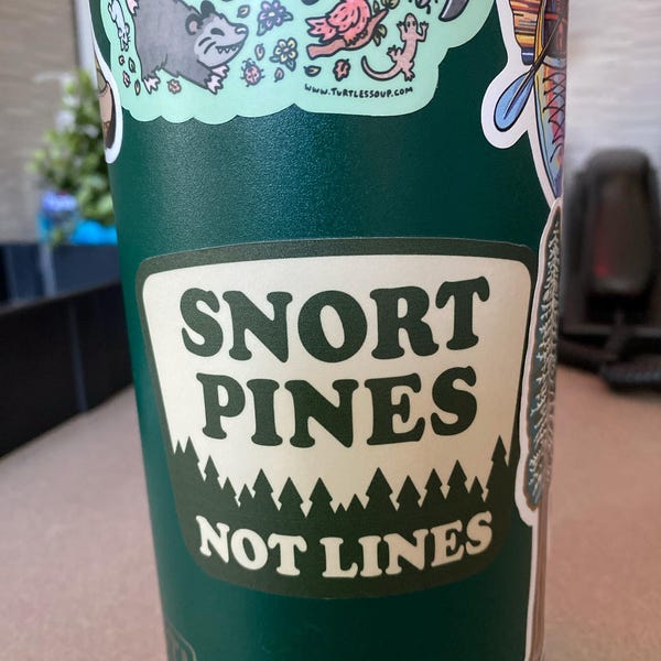 Snort Pines Not Lines, Outdoors Water Bottle Sticker, Funny Nature ...
