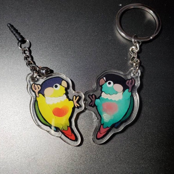 Dangling Green Cheek Conure Keychain - Etsy