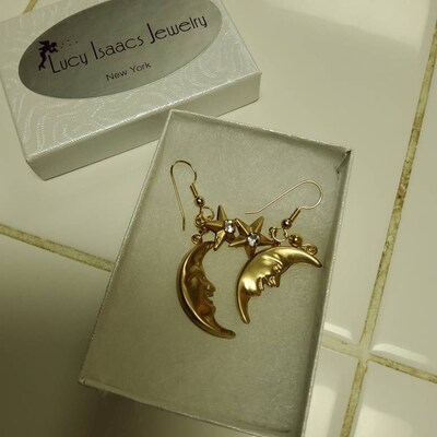 Moon Phase Earrings Vintage Man in the Moon Crescent Earrings Moonface ...