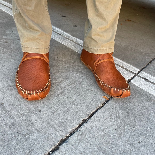 Custom Handmade Bullhide Leather Moccasins: Tobacco Brown, Triple-soled ...