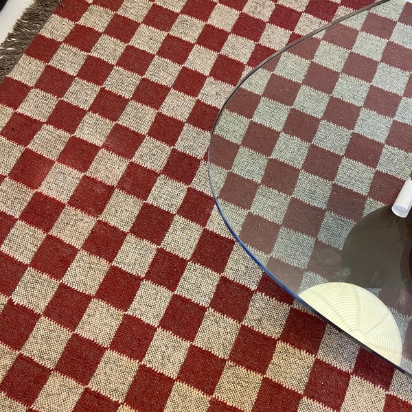 Handmade Checker Rug, Jute Kilim Checkerboard Rug, Home Decor Checkered ...
