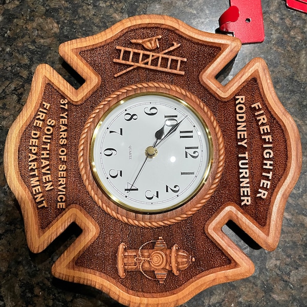 Firefighter Maltese Cross Personalized Hardwood Clock Award Made in ...