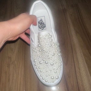 Pearl Embellished Vans Custom Wedding Slip on Vans Custom Wedding Vans ...