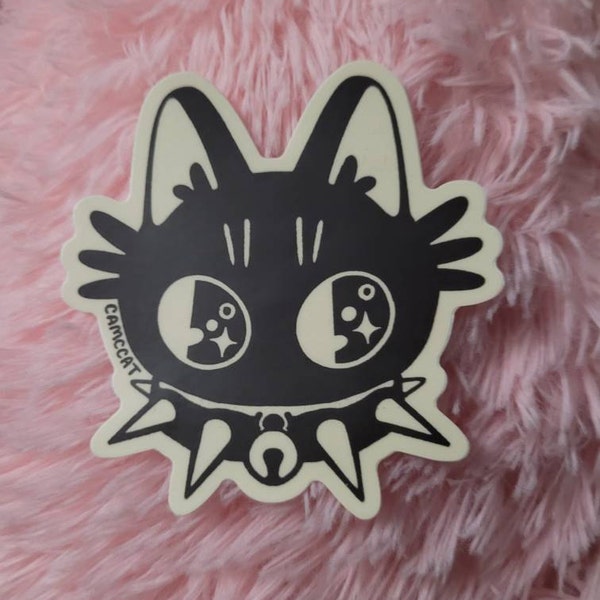 Punk Kitty Vinyl Sticker, Cute Black Cat With Spiked Collar ...