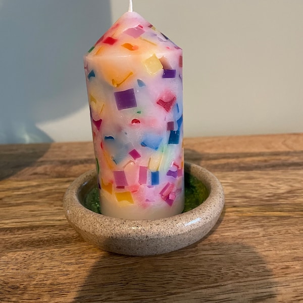 2 Rainbow Chunk Cylinder Pillar Candles, Rainbow Confetti Candles ...