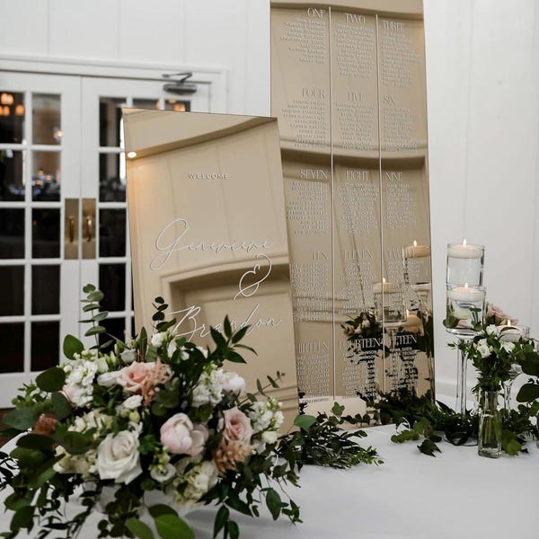 Wedding Sign Bundle - Seating Chart - Gold Mirror Acrylic Wedding ...