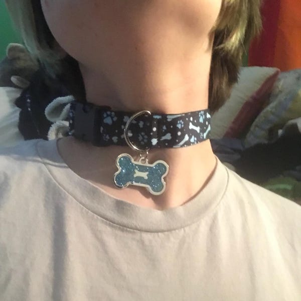 Blue and Black Bone Choker Collar | Cute Blue Metal Glitter Bone and ...