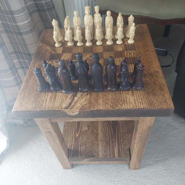 Handmade Reclaimed Wood Chess Table With Shelf - Etsy UK
