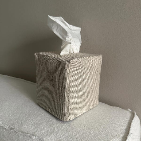 Linen Tissue Box Cover 100% Woven Linen With Cotton Muslin Lining ...