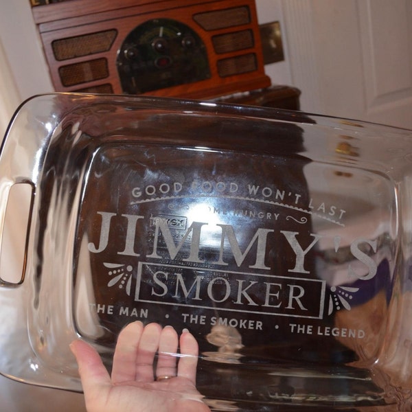 Customizable BBQ, Grill or Smoker Etched Glass Pan With Lid - Etsy