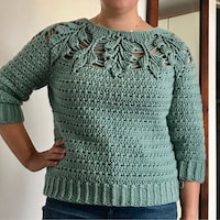 Crochet Sweater PATTERN - Leaf Yoke - Women Top, Jumper, Pullover ...