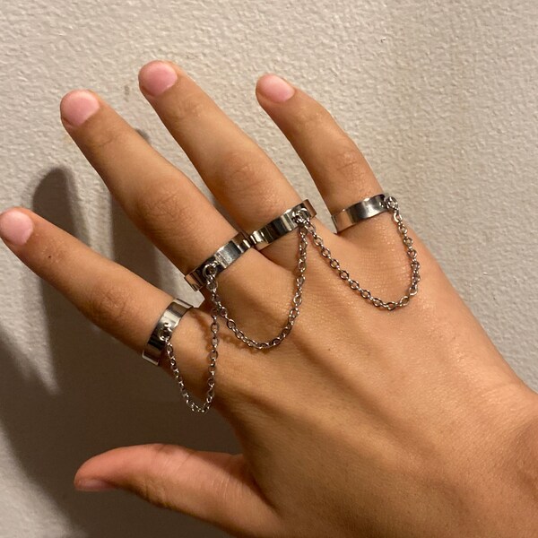 Four Finger Chain Rings | Adjustable Chain Linked Cuff Rings - Etsy