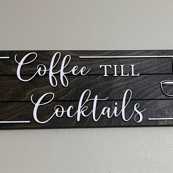 Coffee Till Cocktails Sign, Coffee Bar Sign, Pallet Sign, Custom Wood ...