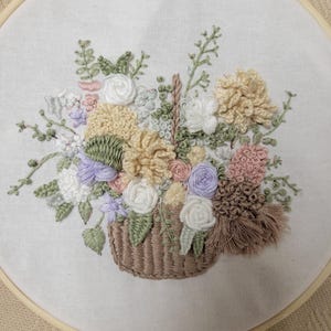 Flower Basket Embroidery Pattern Video Tutorial, Hand Embroidery PDF ...
