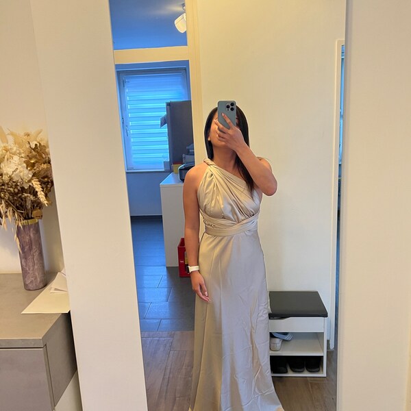 Infinity Dress, Champagne Beige Silk Dress, Bridesmaid Dress, Silk ...