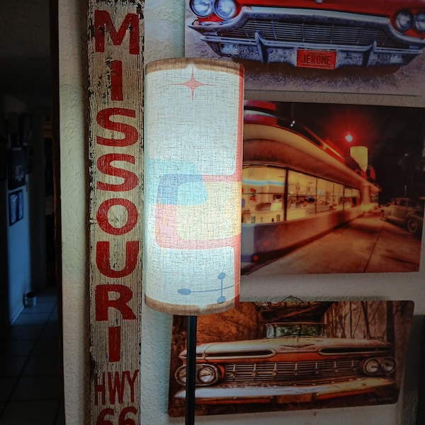 Retro MCM Atomic Cat Welcome Sign, Mid Century Modern Starburst Wood ...