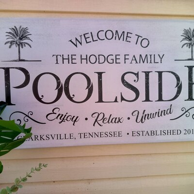 Custom Poolside Sign Family Name Sign Outdoor Wall Decor Backyard Pool ...