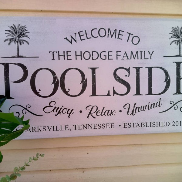 Custom Poolside Sign Family Name Sign Outdoor Wall Decor Backyard Pool ...