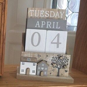 Wooden Block Perpetual Calendar With House and Tree Design - Etsy