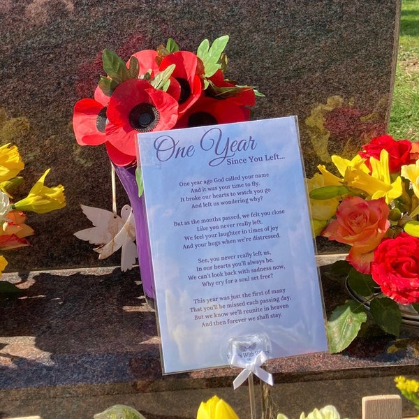 One Year Since You Left Grave Card | Memorial Card - Etsy UK One Year Since You Left Grave Card | Memorial Card - Etsy UK