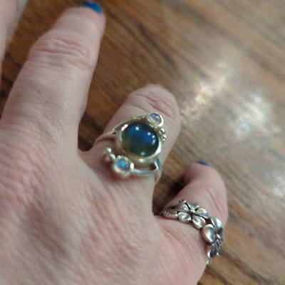 Natural Moonstone and Labradorite Ring Blue Flashy Two - Etsy