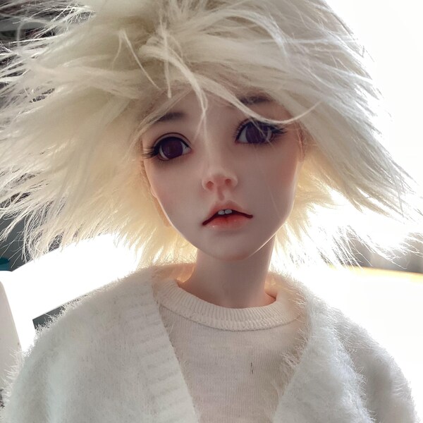 BJD Wig Two Block Semi-long Curled Indian Pink 9-10 8-9 Inch Synthetic ...