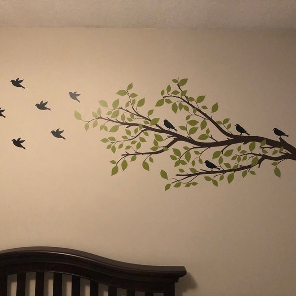 Tree Branch Wall Decal Branches Birds Vinyl Sticker Nursery Leaves 52 ...