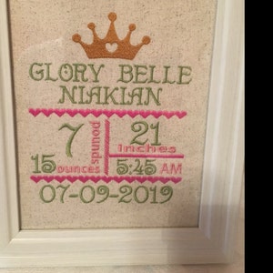Birth Announcement Embroidery Design Baby Girl Embroidery, Birthday ...