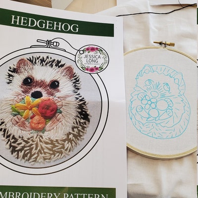 DIY Cute Hedgehog Hand Embroidery Kit, Animal Thread Painting Pattern ...