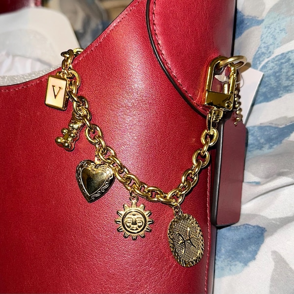 Custom Bag Charm, Gold Filled Purse Chain With Multi Charm, Women ...