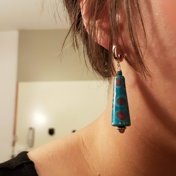 10 Triton Ivory Spiral Belles Handmade Lampwork Beads Metallic Blue ...