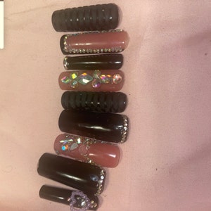 Baddie Black Frenchies & Bling Luxury 3D Crocodile Y2k Glossy French ...