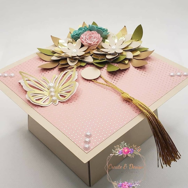 SVG File: 3D Graduation Cap Gift Box / Favor Box / Treat Box With Paper ...