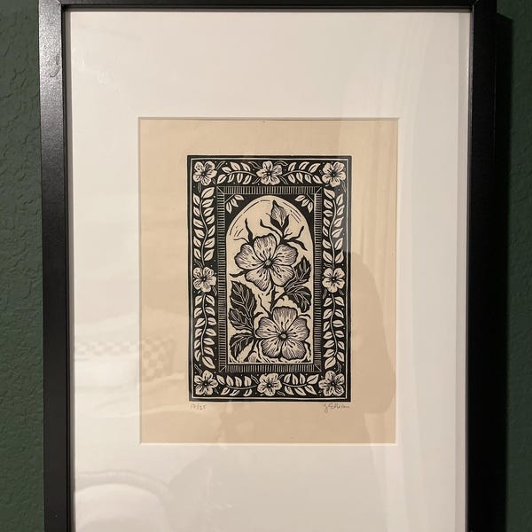 Poppy - Original Limited Edition Lino Print, Linocut Print, Hand Printed, Black Ink Print ...