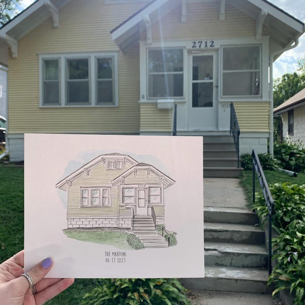 Custom House hand-drawn Sketch 8x10 Pen and Ink Drawing Doodle Bar Home ...