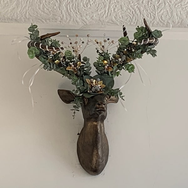 Stag Head Wall Hanging Floral Deer Head Art Work Animal Head Wall Decor ...