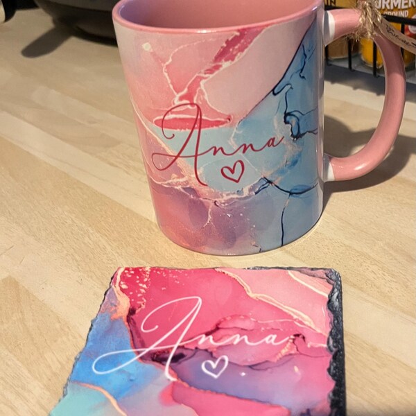 Pink Gold Marble Mug, Personalised Mug, Custom Name Cup, Coffee Tea Cup ...