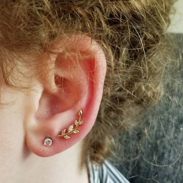 Minimalist Leaf Branch Ear Crawlers | Leaf Ear Climbers |crawler ...