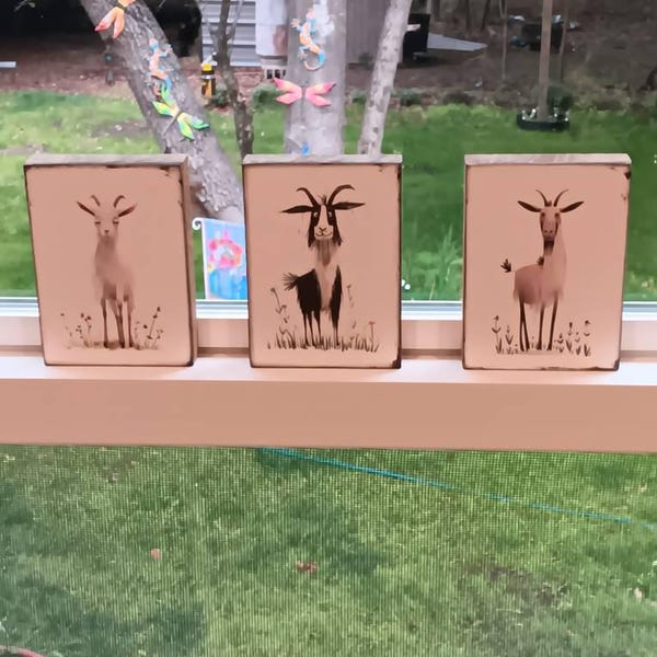 Wood Block Goat Signs, Whimsical Goat Art, Kitchen Decor,farmhouse ...